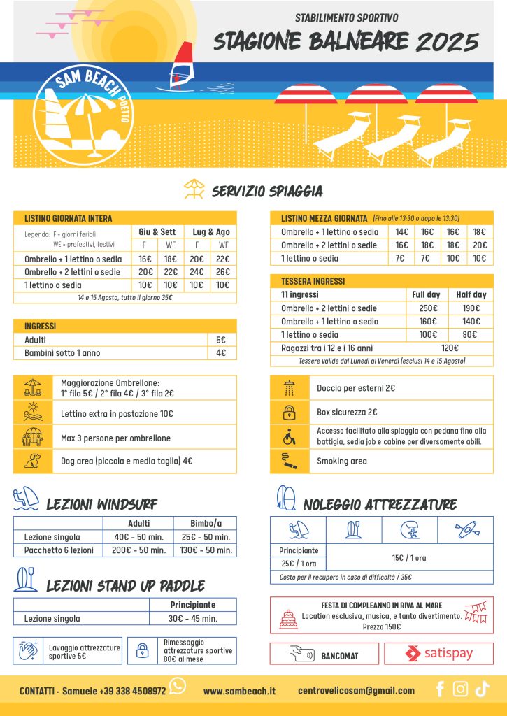 Tariffe Spiaggia | Sam Beach Stabilimento Balneare Poetto Cagliari